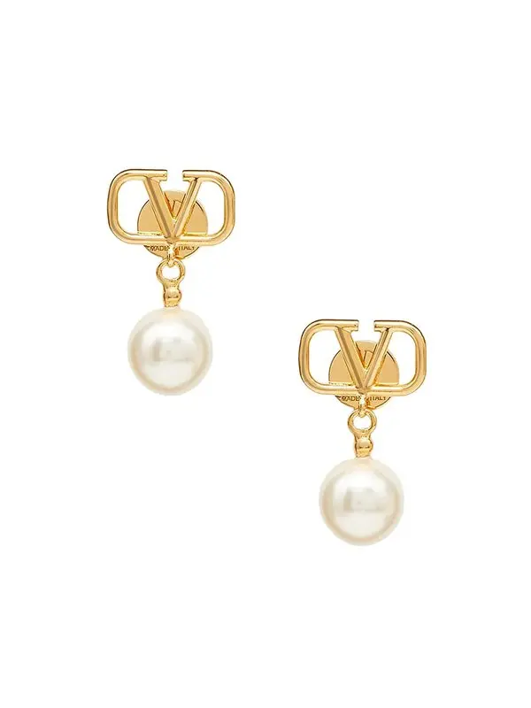 Valentino Garavani Vlogo Signature Earrings With Swarovski Pearls - Gold