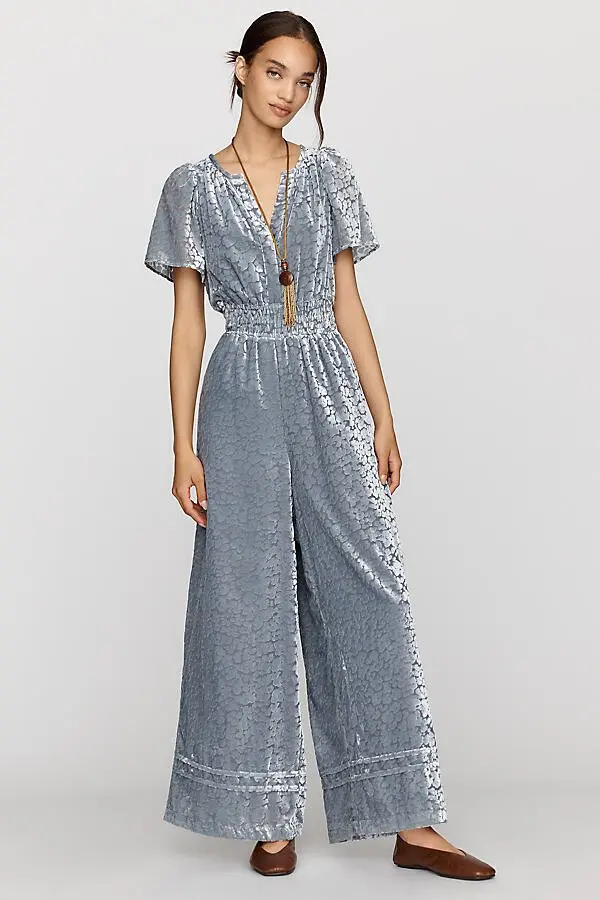 THE SOMERSET COLLECTION BY ANTHROPOLOGIE The Somerset Jumpsuit: Velvet Burnout Edition - Grey Pattern