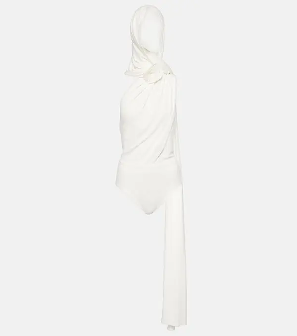 Magda Butrym Floral-appliqué Hooded Bodysuit - White