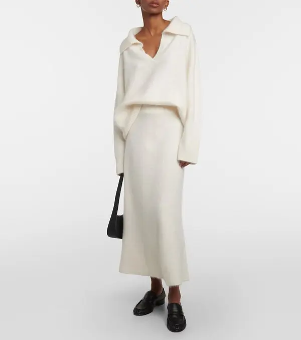 LISA YANG Asta Brushed Cashmere Midi Skirt - Neutrals