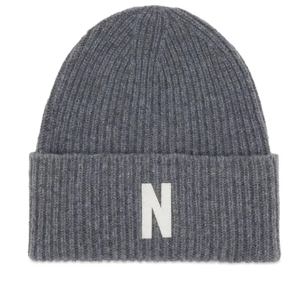 Norse Projects N Logo Beanie - Grey Melange