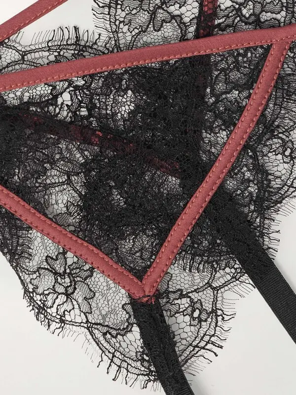 Kiki De Montparnasse Satin-trimmed Leavers Lace Suspender Belt - Black