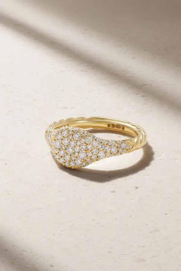 David Yurman Petite Pavé Diamond And 18-karat Signet Ring - Gold