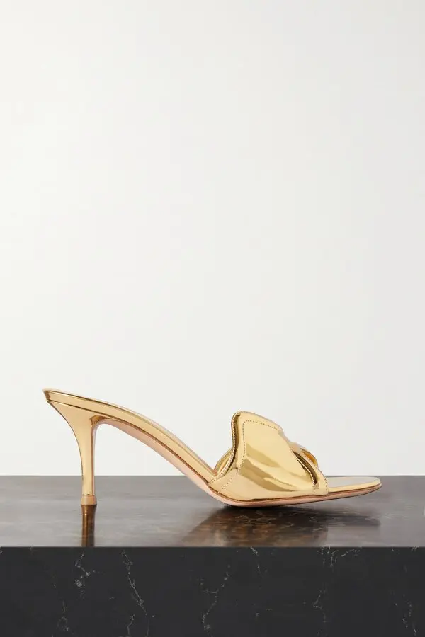 GIANVITO ROSSI Lucrezia 70 Mirrored-leather Mules - Gold