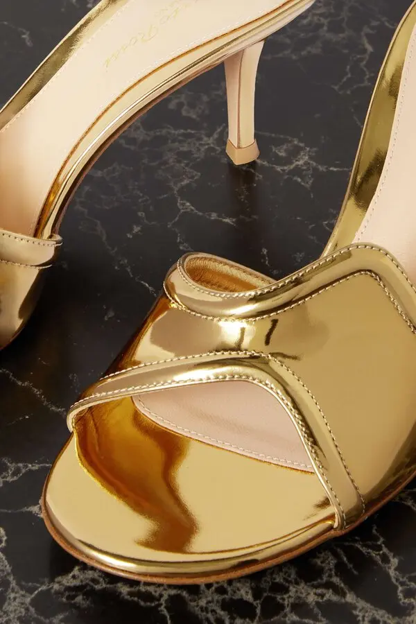 GIANVITO ROSSI Lucrezia 70 Mirrored-leather Mules - Gold