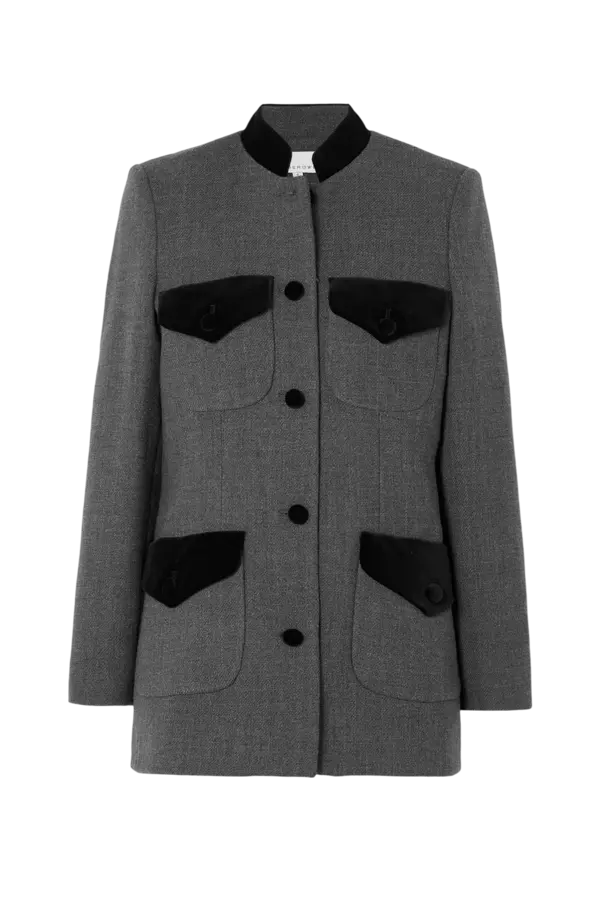 LIBEROWE Net Sustain Raja Velvet-trimmed Wool-tweed Blazer - Gray