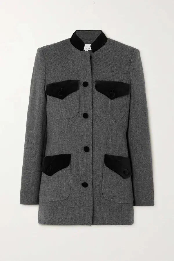 LIBEROWE Net Sustain Raja Velvet-trimmed Wool-tweed Blazer