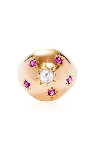 Love Well Sourced Vintage 18k French Bombe Ring With Ruby & Diamond, C. 1960