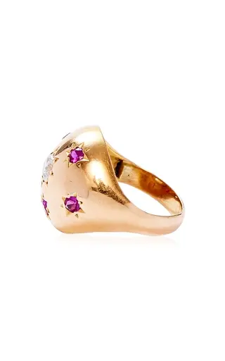 Love Well Sourced Vintage 18k French Bombe Ring With Ruby & Diamond, C. 1960
