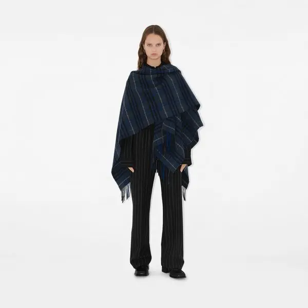 Burberry Check Wool Cashmere Cape - Midnight