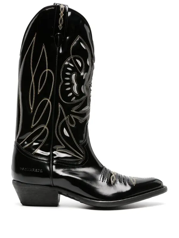 Dsquared2 Stitched Leather Western Boots - Black