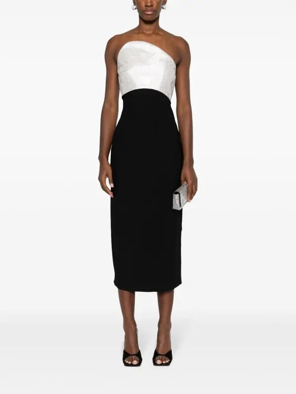 Roland Mouret Two-tone Strapless Wool-blend Midi Dress