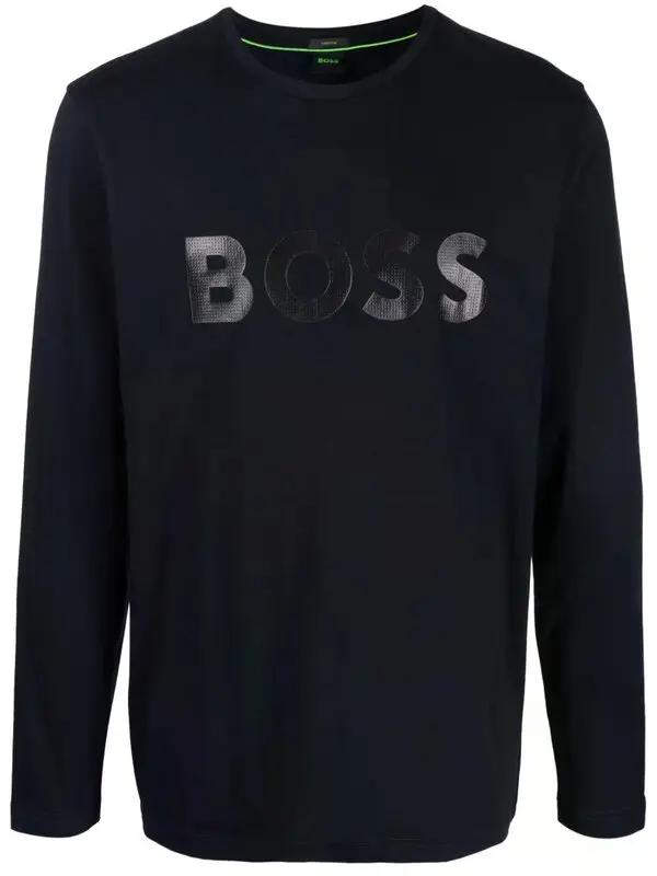 BOSS Logo-print Long-sleeve T-shirt - Blue