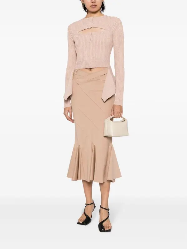 ANDREĀDAMO Flared-hem Flannel Midi Skirt - Brown