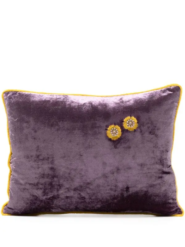 ANKE DRECHSEL Floral-embroidered Velvet Cushion - Purple