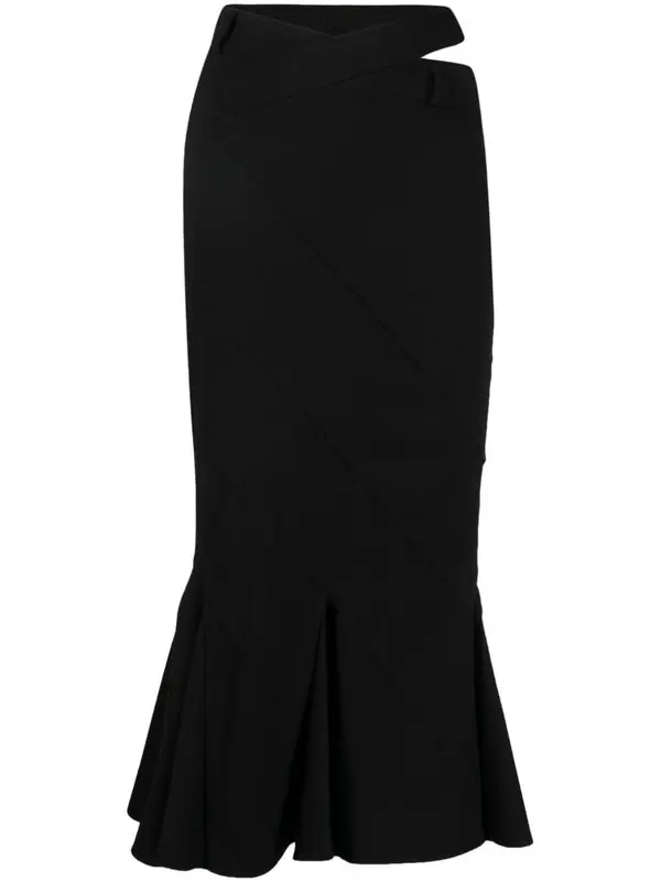 ANDREĀDAMO Flared Hem Midi Skirt - Black