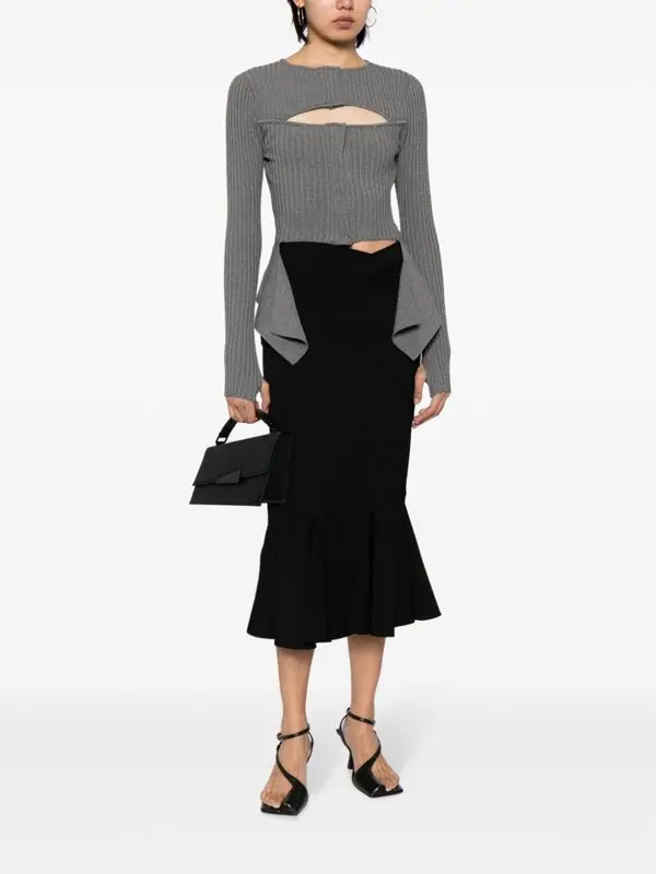 ANDREĀDAMO Flared Hem Midi Skirt - Black