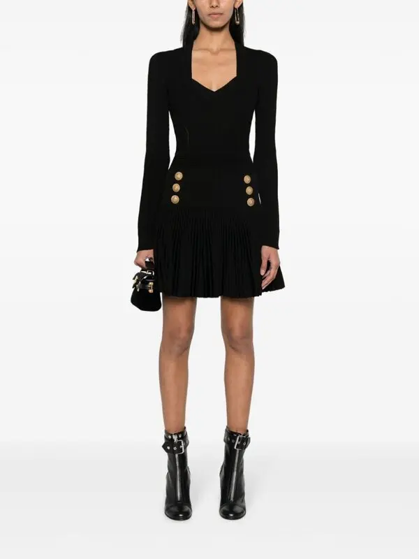 Balmain Flared Ribbed-Knit Dress In Black - 71% Off | Editorialist