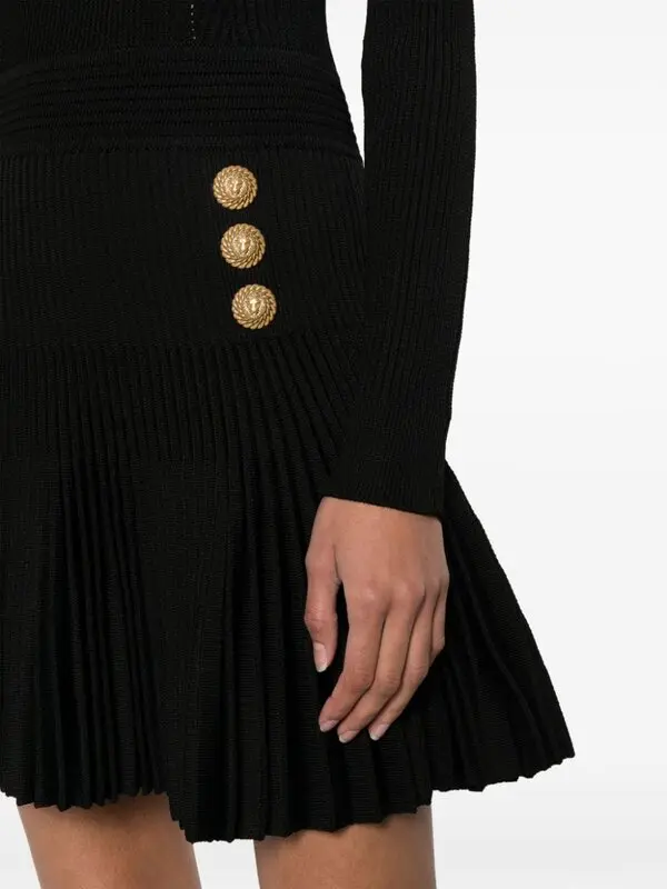 strapless open back dress Black Ribbed Knit Slim Bodice Contrast Flared Skirt Patchwork Belted Dress Black / M / 95%Polyester+5%Elastane by Blue Zone Planet