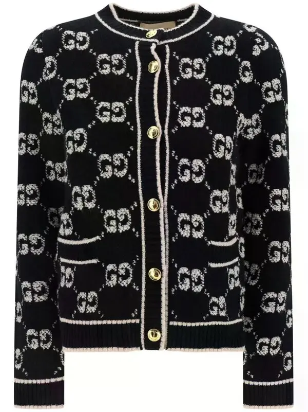 Gucci Gg Bouclé Wool Cardigan - Black