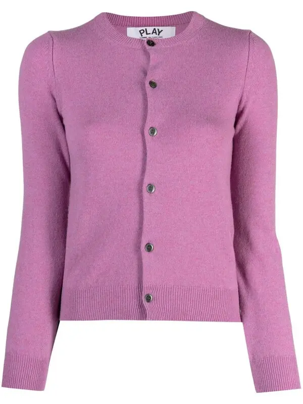 Play Comme Des Garcon Heart-patch Wool Cardigan - Purple