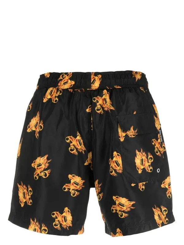Palm Angels Burning Monogram-print Swim Shorts - Black