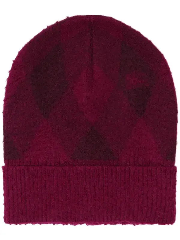 Burberry Intarsia-knit Logo Argyle Checked Beanie - Red