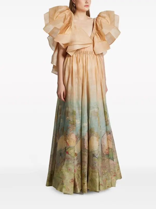 Zimmermann Lyrical Endormies-print Silk Gown - Neutrals