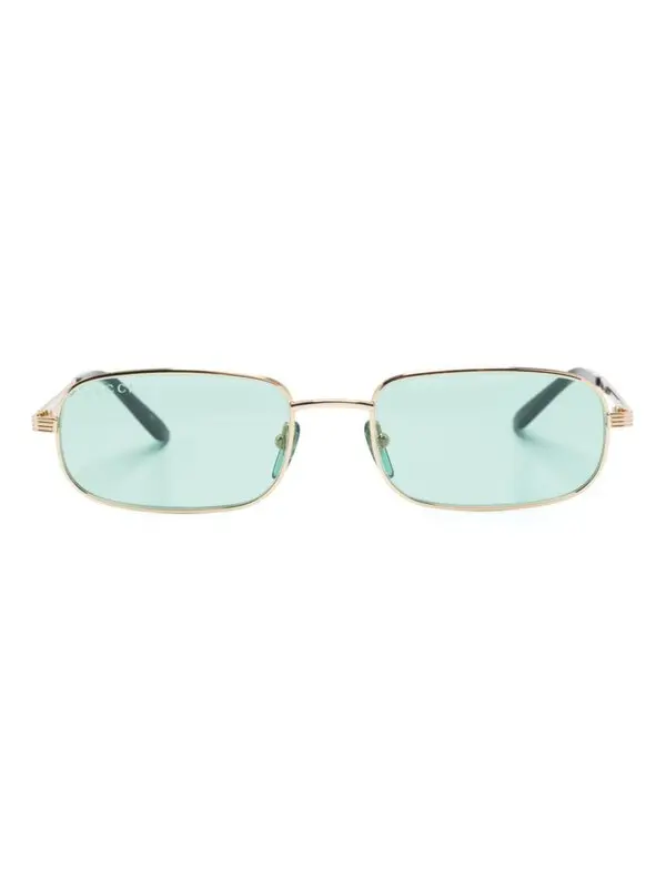 Gucci Logo-engraved Rectangle-frame Sunglasses - Gold