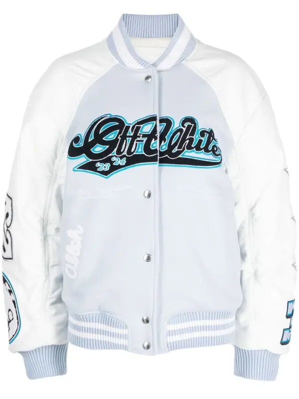 Off-White Moon Wheel Leather Varsity Jacket - Blue