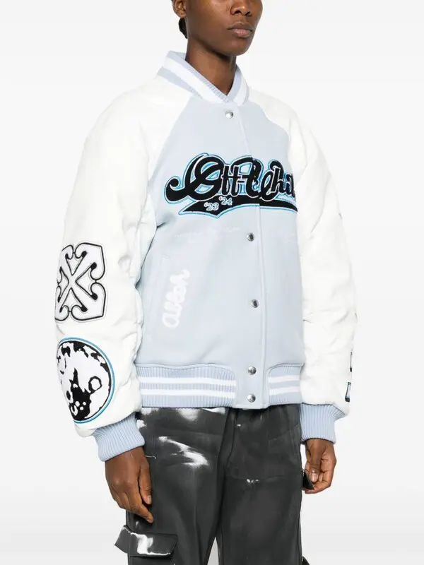 Off-White Moon Wheel Leather Varsity Jacket