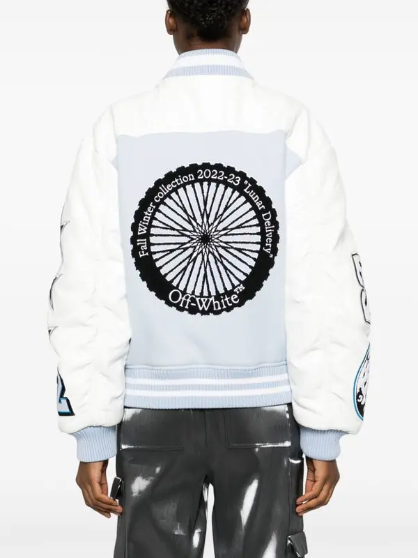 Off-White Moon Wheel Leather Varsity Jacket