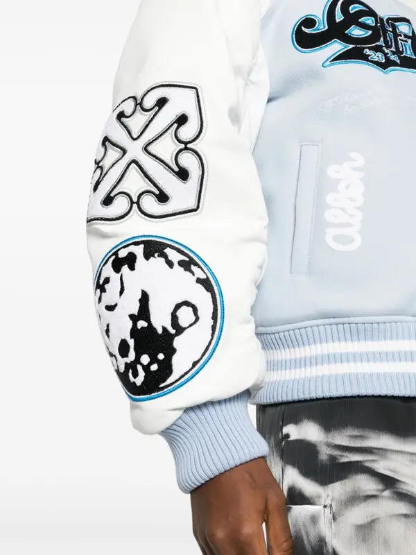 Off-White Moon Wheel Leather Varsity Jacket
