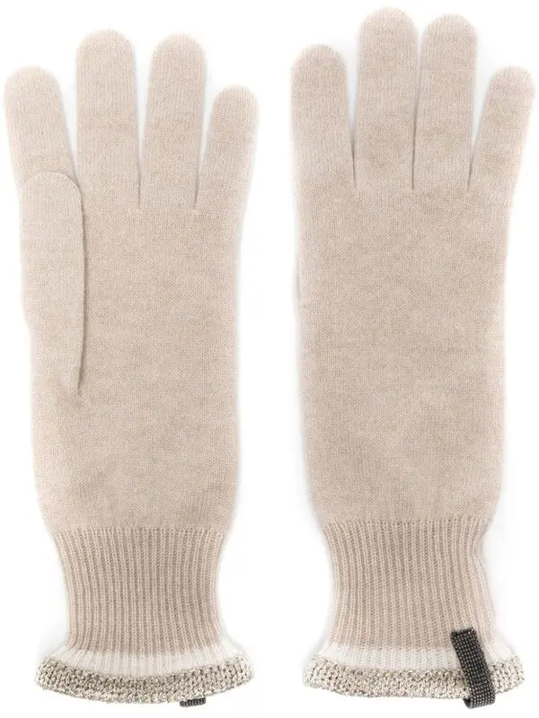 Brunello Cucinelli Striped-edge Knitted Cashmere Gloves - Neutrals