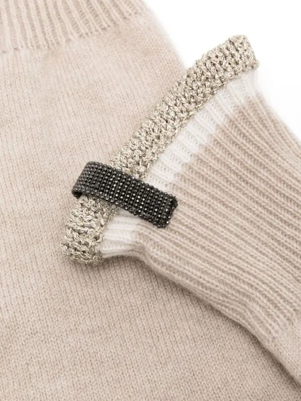 Brunello Cucinelli Striped-edge Knitted Cashmere Gloves
