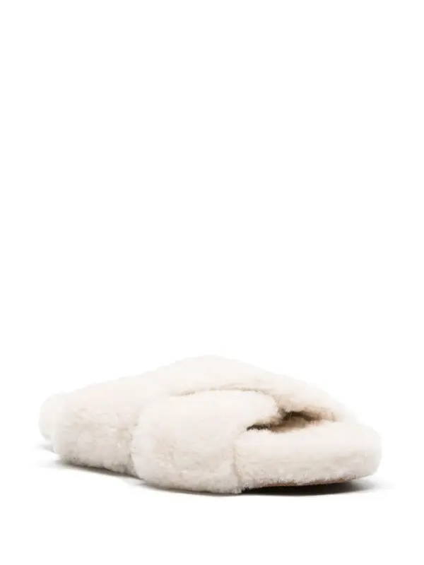 YVES SALOMON Crossover-strap Shearling Slippers - White