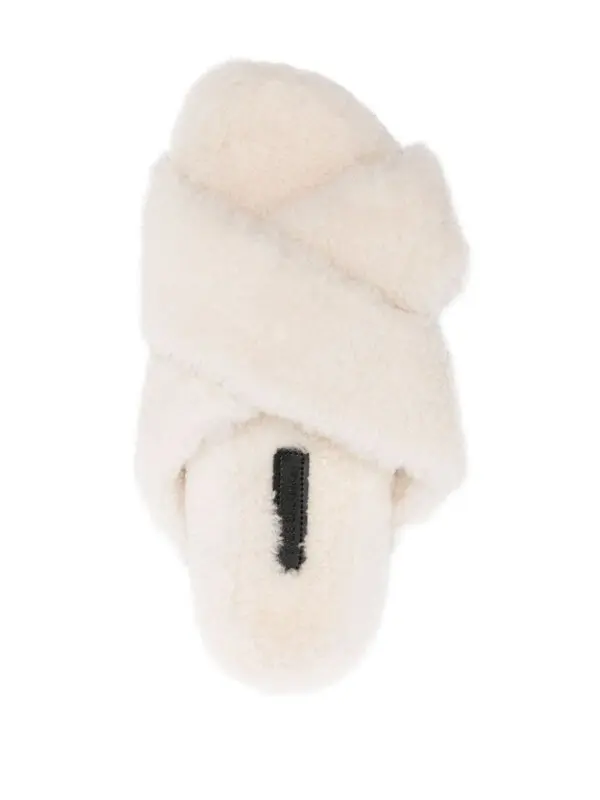 YVES SALOMON Crossover-strap Shearling Slippers - White