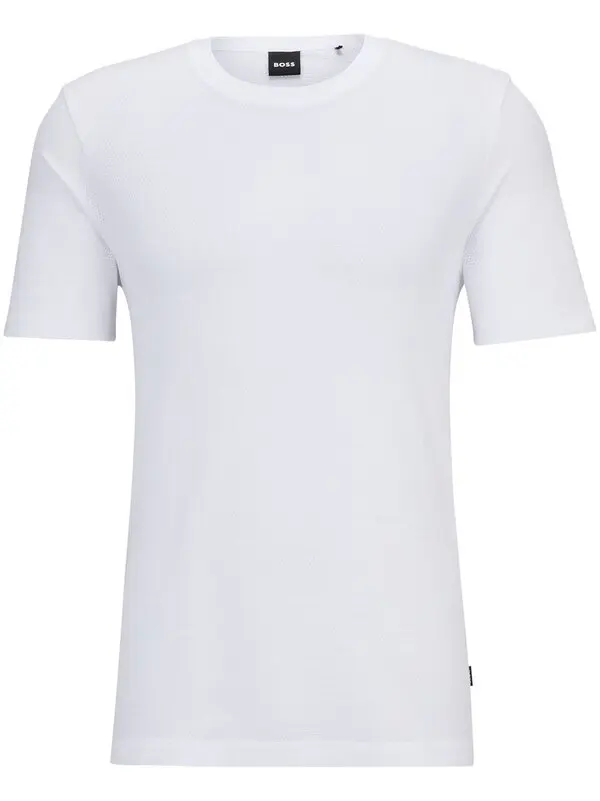 BOSS Logo-tag Bubble-jacquard Cotton T-shirt - White