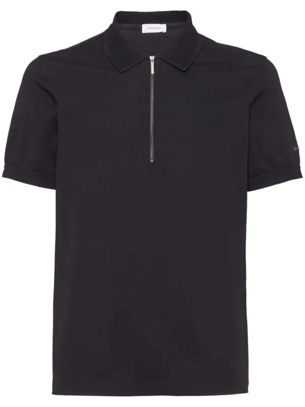 FERRAGAMO Logo-embroidered Cotton Polo Shirt - Black