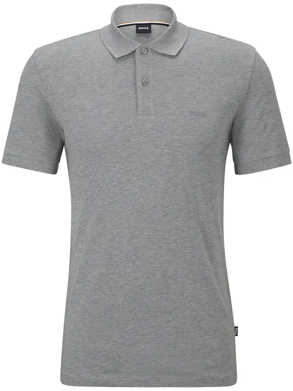 BOSS Logo-embroidered Mélange-effect Organic-cotton Polo Shirt - Grey