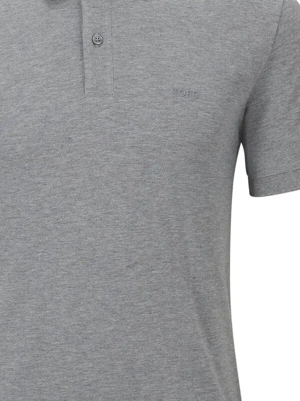 BOSS Logo-embroidered Mélange-effect Organic-cotton Polo Shirt - Grey
