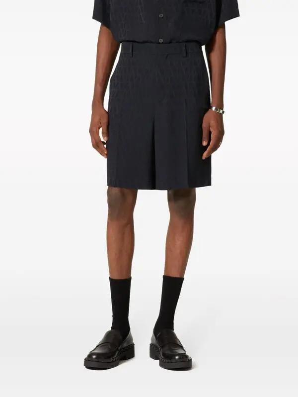 Valentino Garavani Toile Iconographe Silk Bermuda Shorts - Black