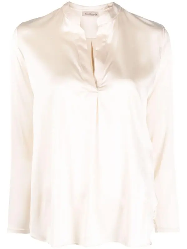 BLANCA VITA V-neck Silk Blouse