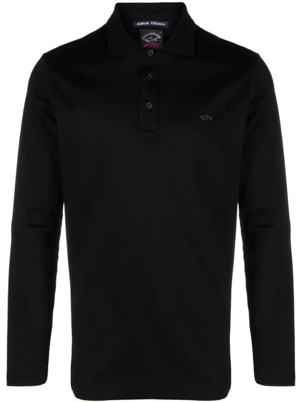 Paul & Shark Logo-plaque Cotton Polo Shirt - Black