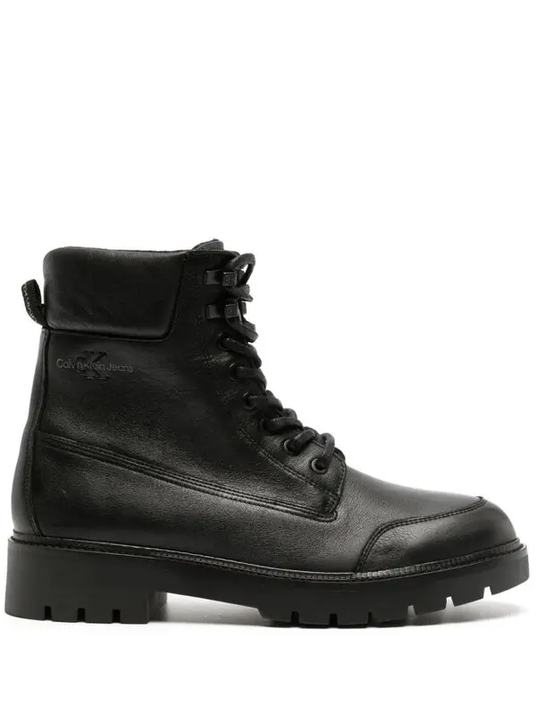 Calvin Klein Logo-patch Leather Ankle Boots