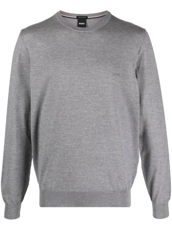 BOSS Fine-knit Virgin Wool Jumper - Grey