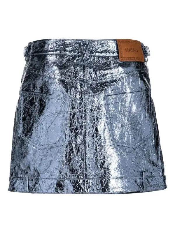 Versace X Dua Lipa Metallic Leather Miniskirt
