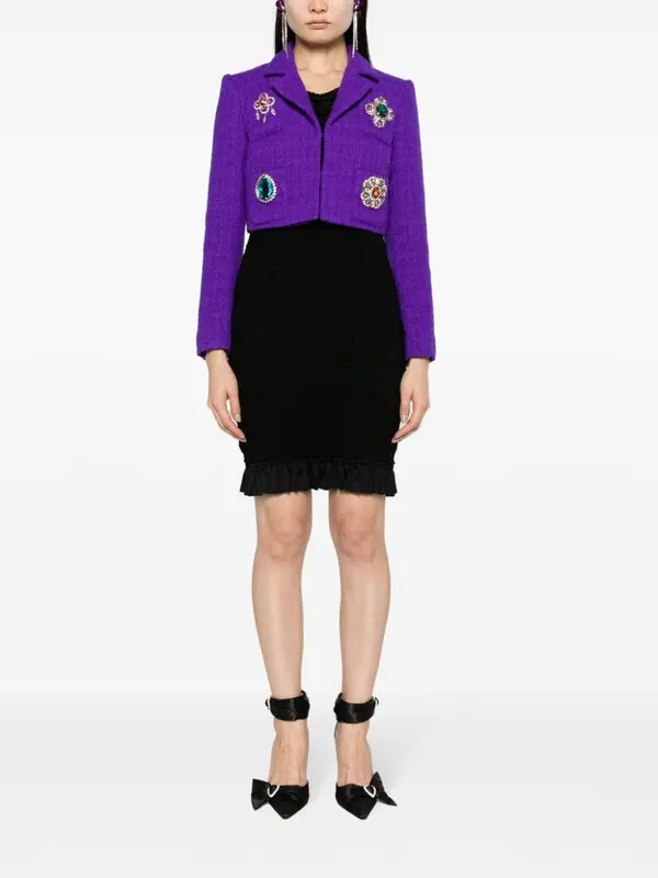 Moschino Crystal-embellished Wool-blend Cropped Jacket