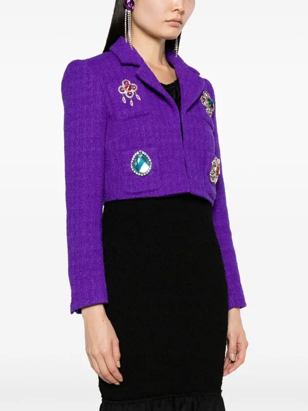 Moschino Crystal-embellished Wool-blend Cropped Jacket