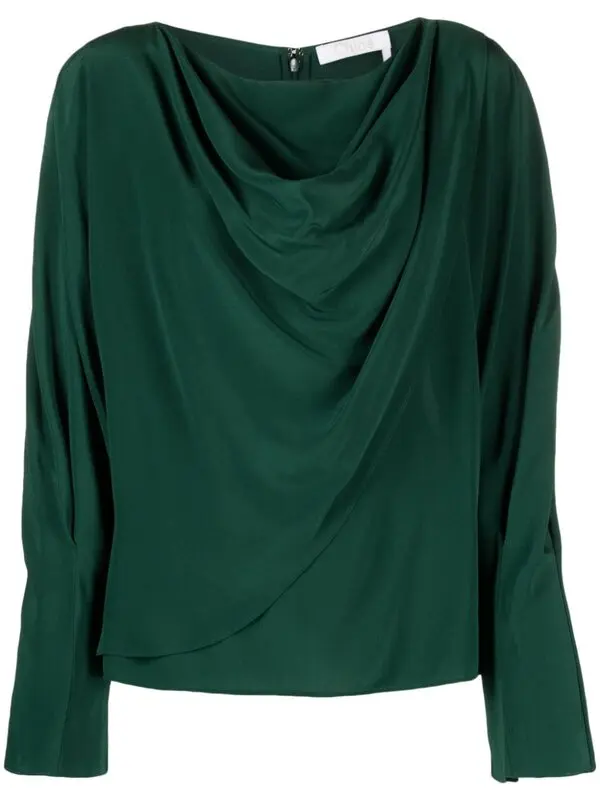 Chloé Draped Boat-neck Silk Blouse - Green